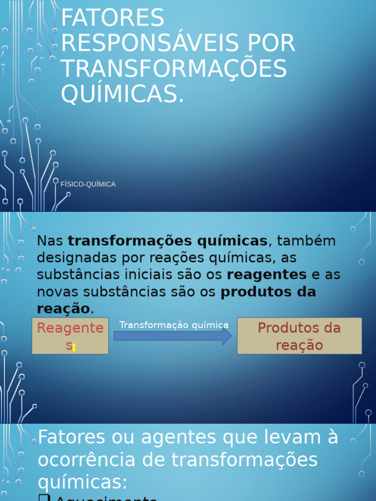 Fatores das Transformações Químicas | PDF