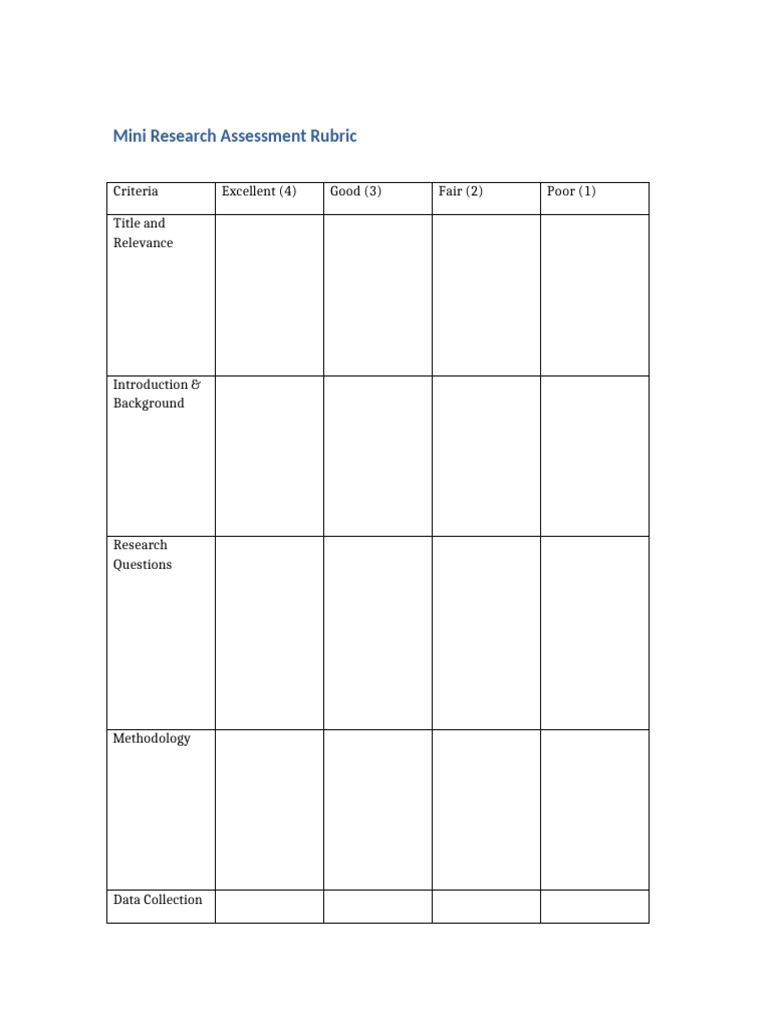 Mini Research Assessment Rubric Guide | PDF