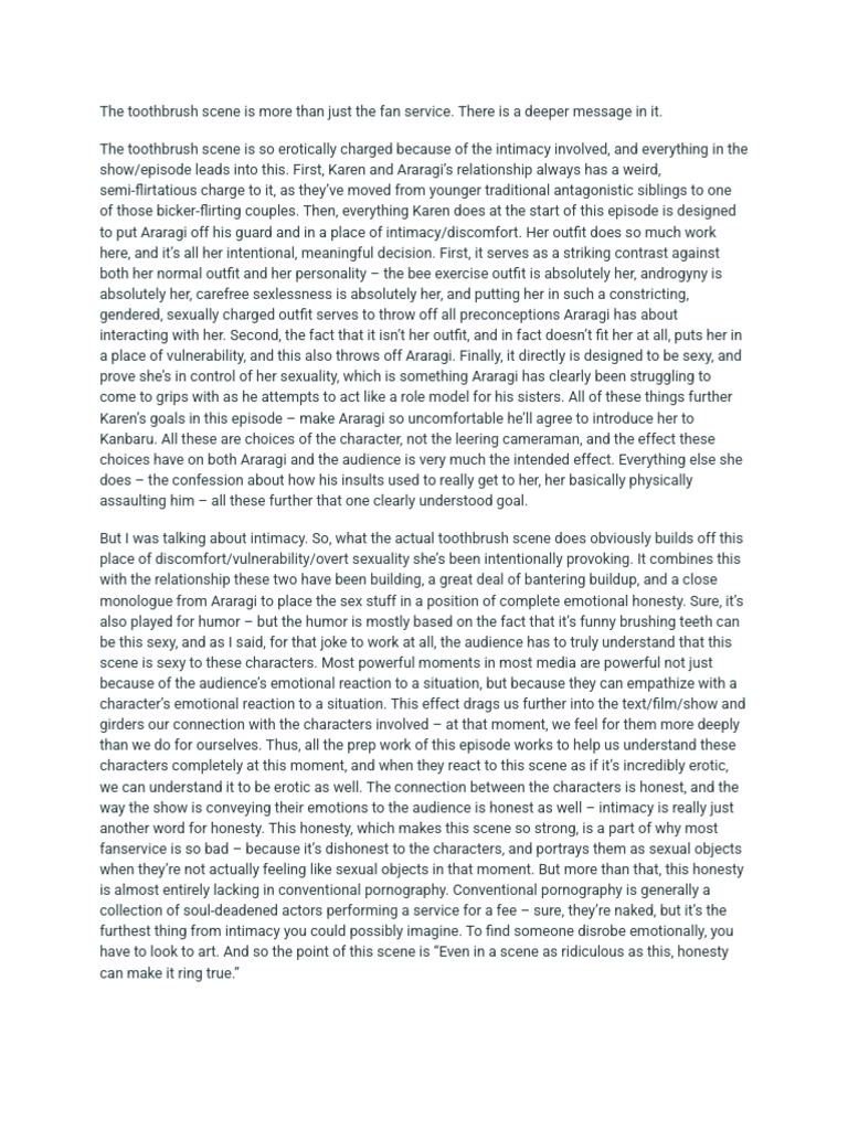 A Legitimately Well Done Analysis of The Monogatari Toothbrush Scene | PDF