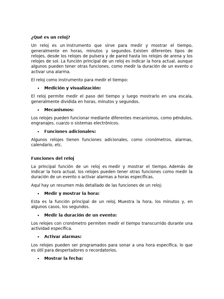 Definición y funciones del reloj | PDF