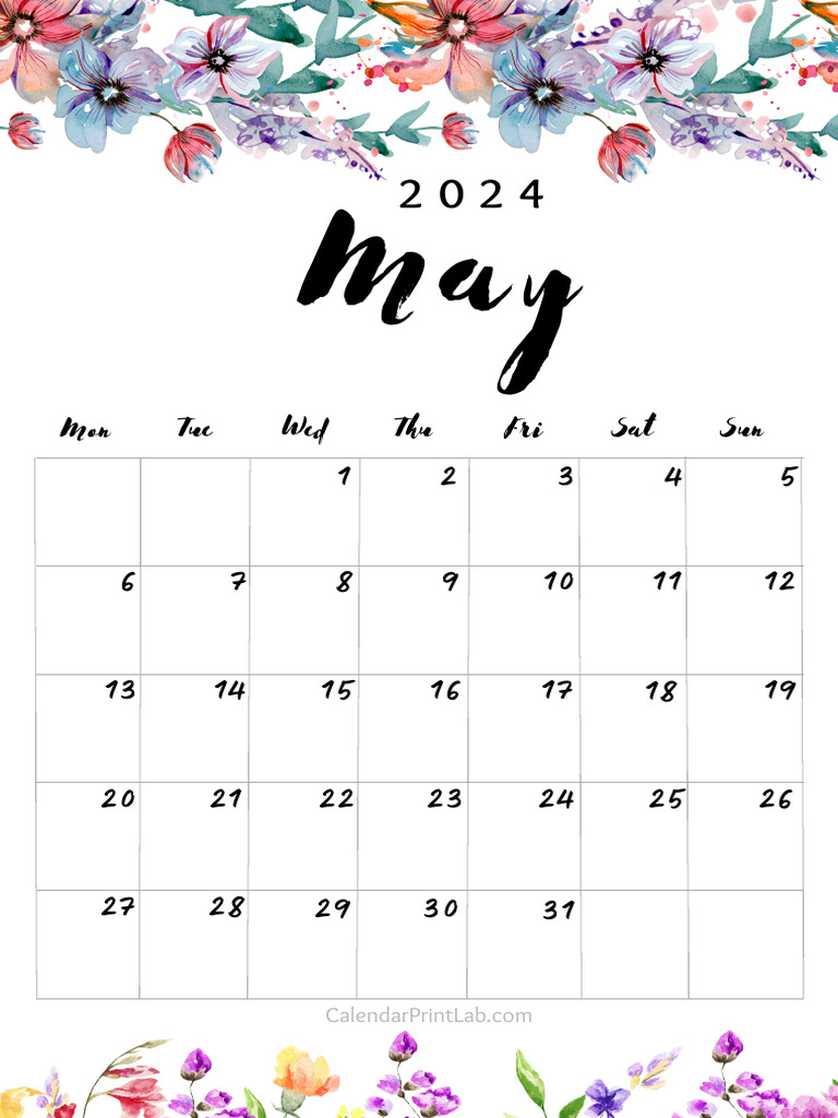 Floral May 2024 Calendar Printable | PDF