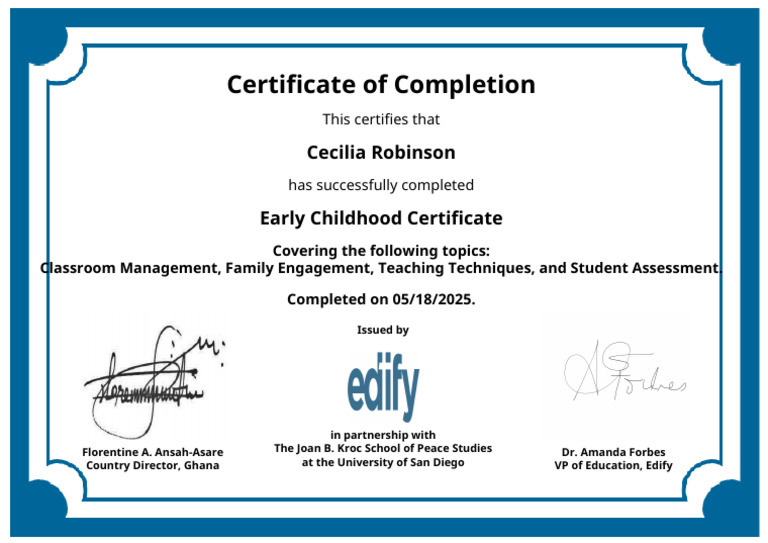 Certification Ghana Cohort 6 Early Childhood Education Certification Crobinson | PDF