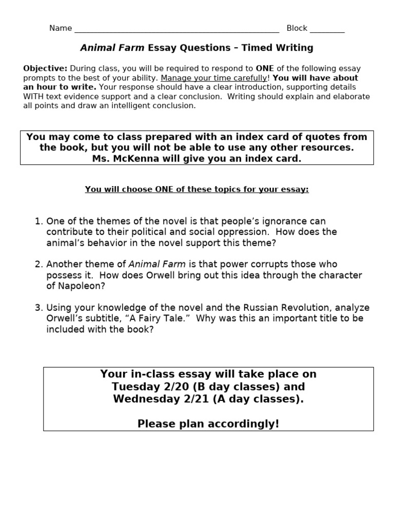 Animal Farm Essay Prompts Guide | PDF