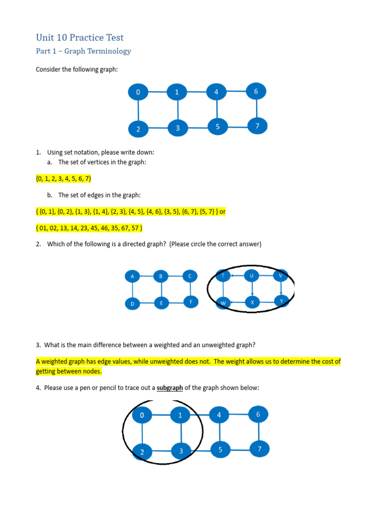 Graph Theory Practice Test Guide | PDF | Vertex (Graph Theory ...