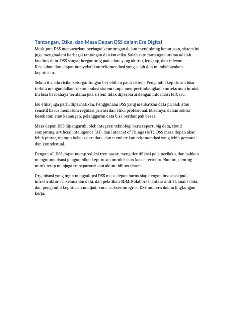 DSS Long 5 Tantangan, Etika, Dan Masa Depan DSS Dalam Era Digital | PDF