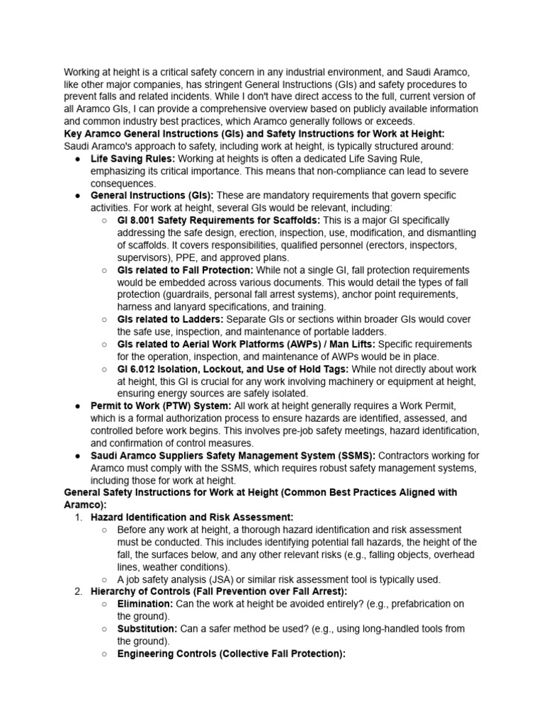 Aramco Work at Height Safety Guidelines | PDF | Ladder | Safety