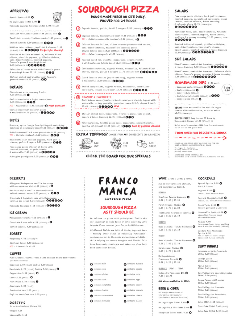 Franco Manca LO125 Allergens Main Menu Winter 24 1 | PDF | Pesto | Foods
