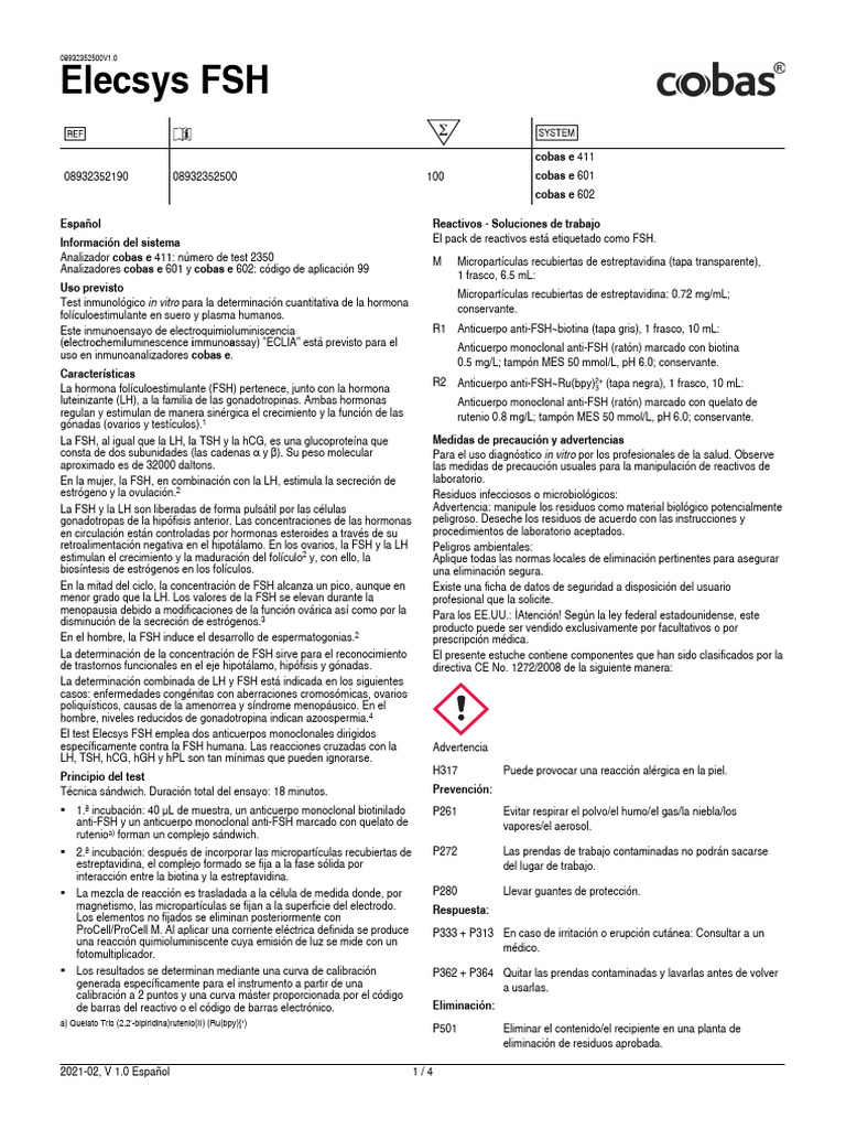 Elecsys FSH.08932352500.V1.es | PDF | Hormona luteinizante | Sistema ...