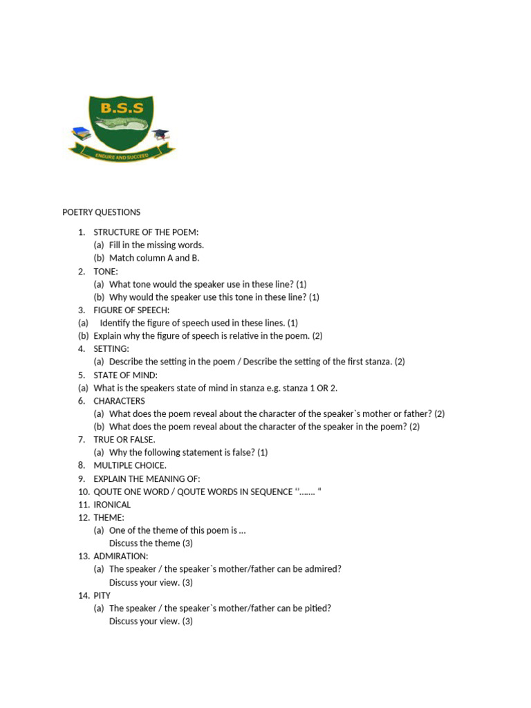 Poetry Analysis Questions and Prompts | PDF
