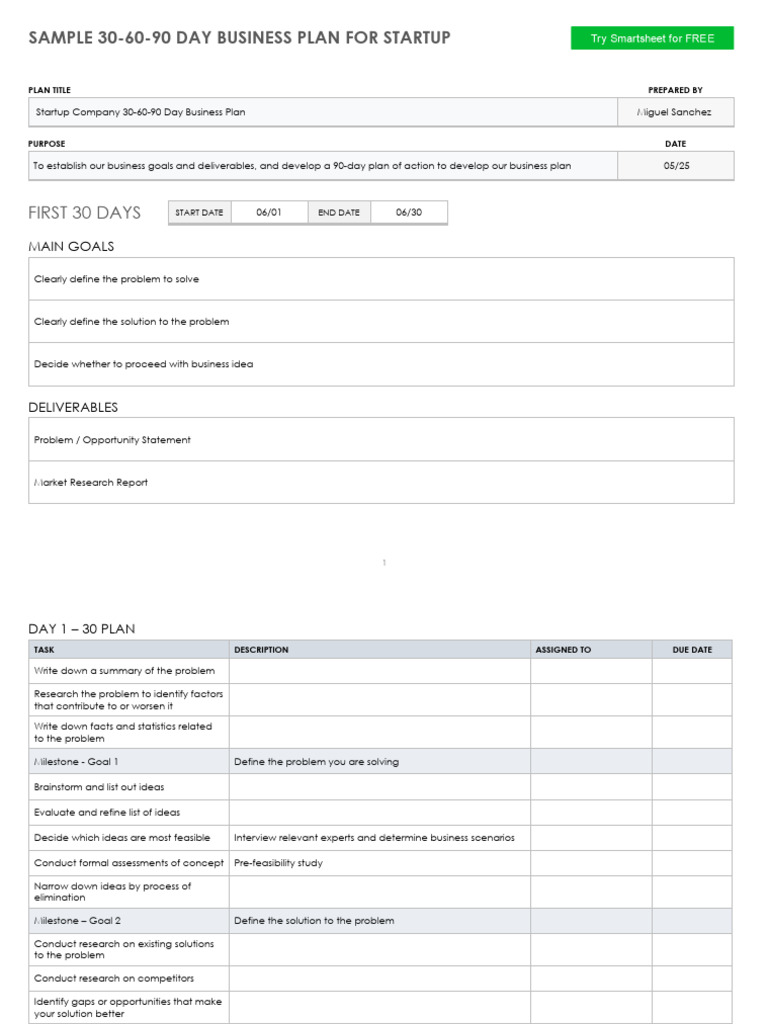 30-60-90 Day Startup Business Plan | PDF | Sales | Marketing