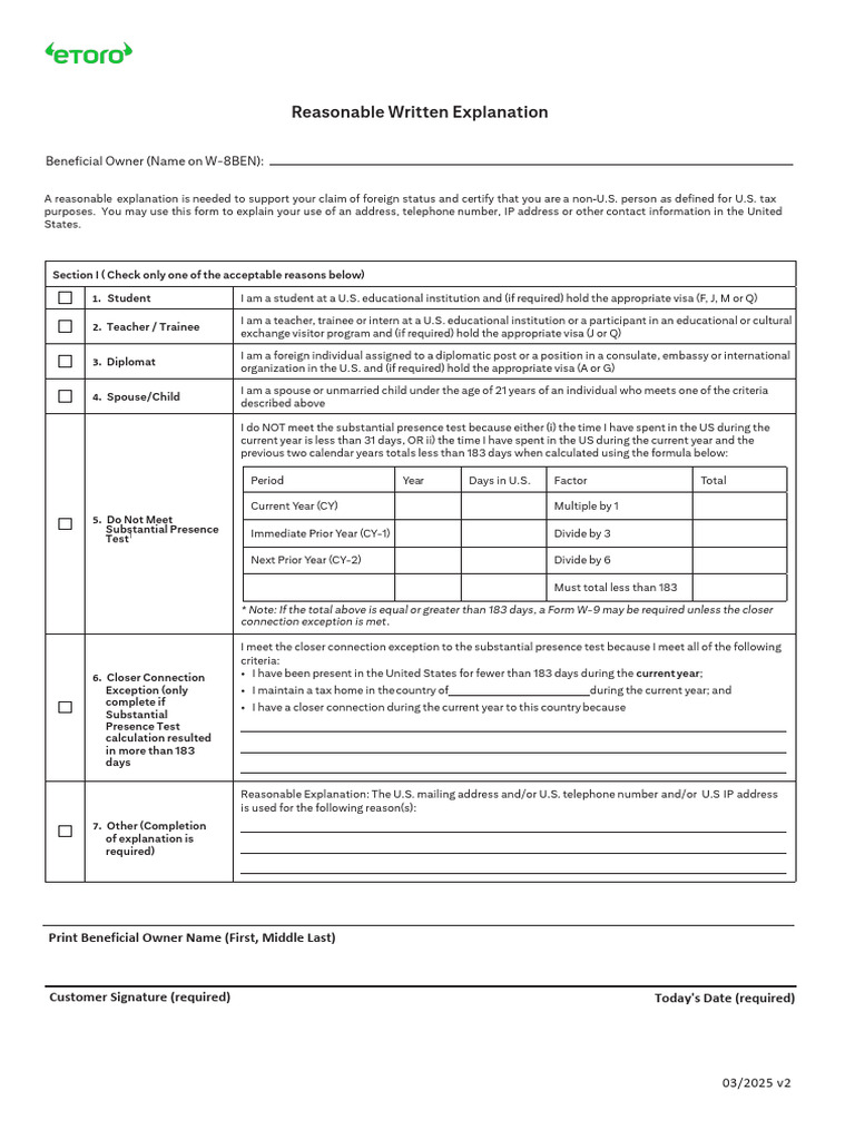 Written Reasonable Explanation Checklist (WREC) 2025 - FATCA v.2 | PDF ...