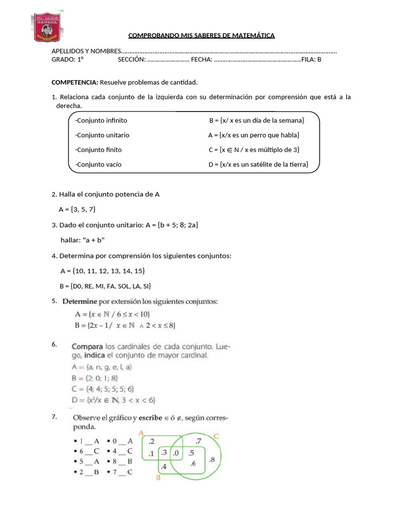Comprobando Mis Saberes de Matemática-Fila B | PDF