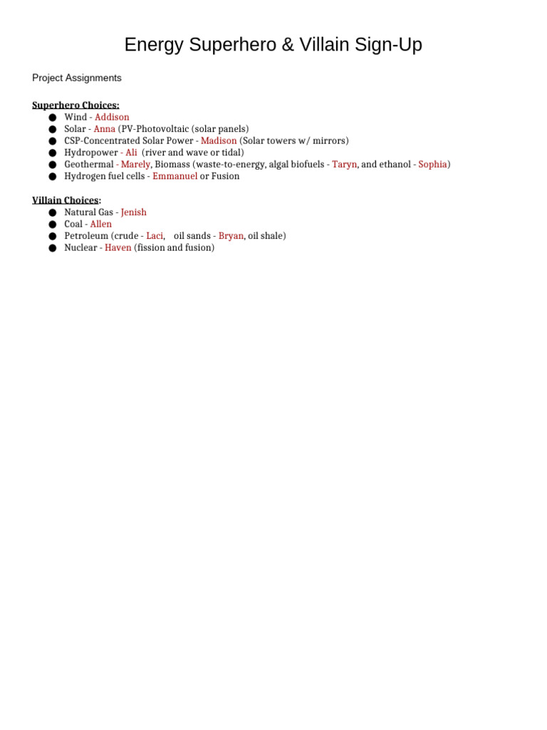 25 Energy Superhero & Villain Sign-Up | PDF
