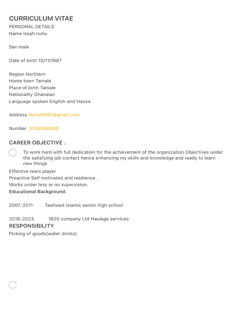 Curriculum Vitae: Career Objective | PDF