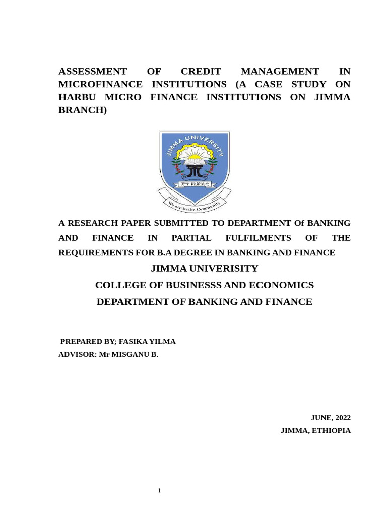 Fasika Yilma First Draft Research111 | PDF | Microfinance | Credit