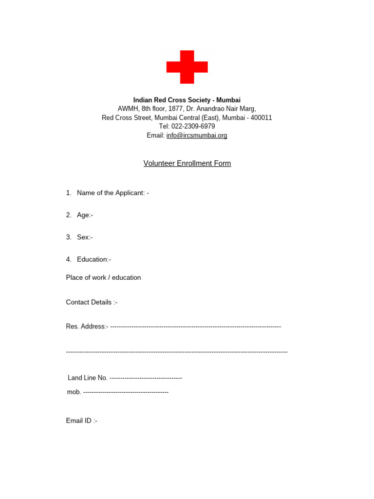 Red Cross Volunteer Enrollment Form | PDF