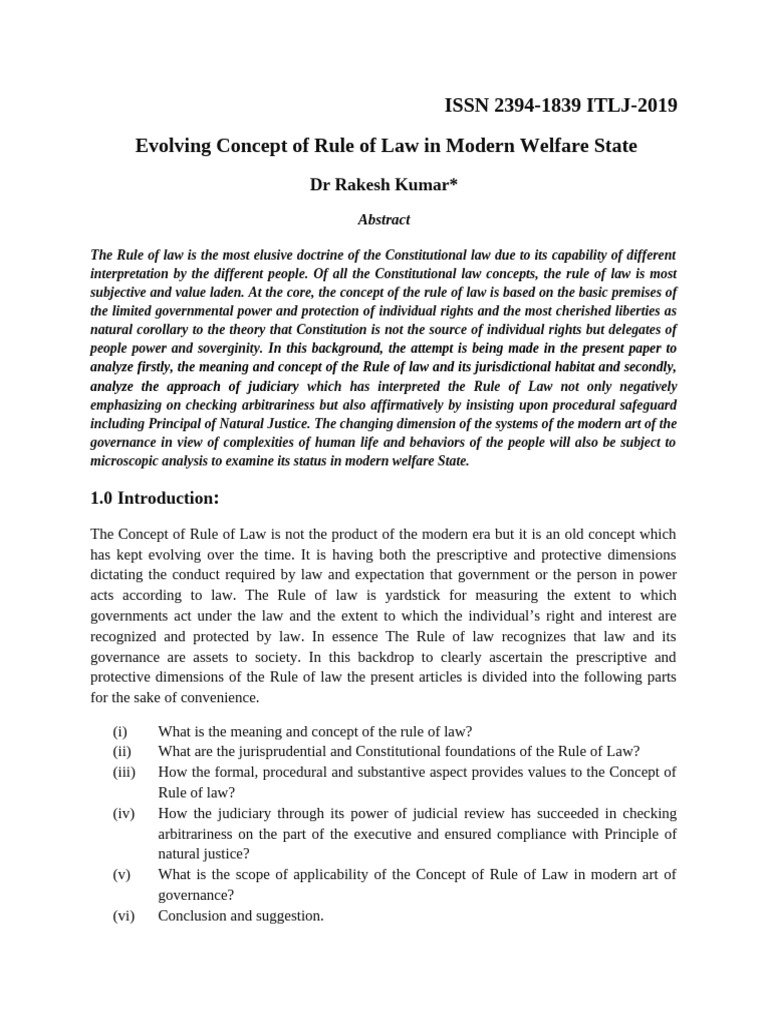 Evolving Concept of Rule of Law in Modern Welfare State | PDF | Rule Of ...