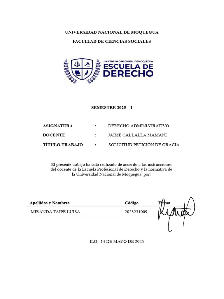 Solicitud Peticion de Gracia - Der. Admi.-2 | PDF