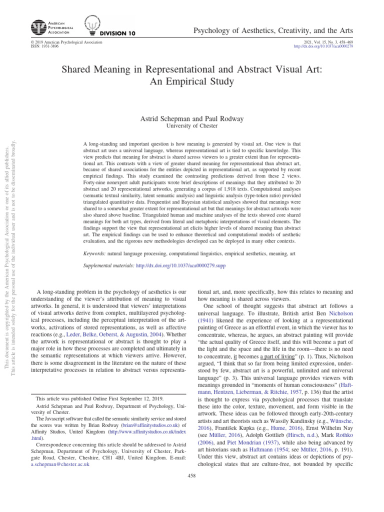 Shared Meaning in Representational and Abstract Visual Art: An ...