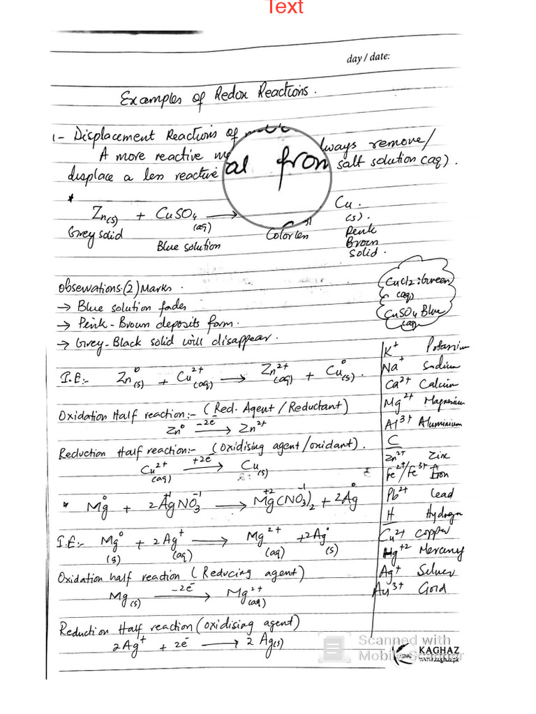 Examples of Redox Reactions | PDF