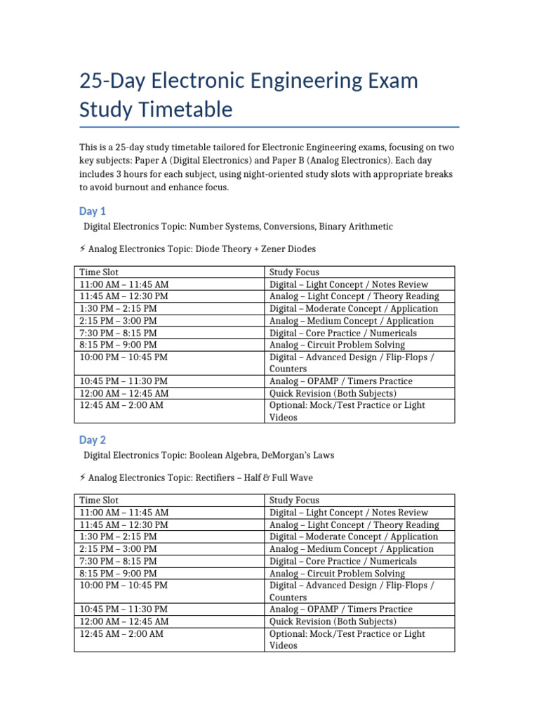 Electronics Engineering 25day Timetable Pdf Electronics Digital