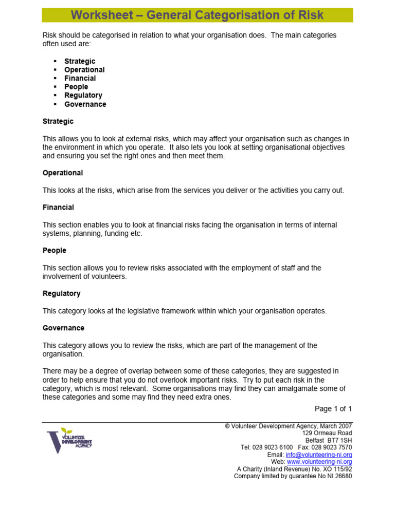 Risk Categorization Worksheet Guide | PDF
