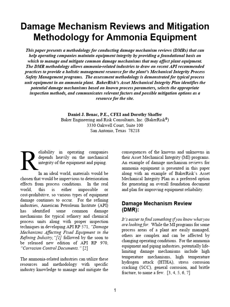Ammonia Damage Mechanism Review Methodology | PDF | Oil Refinery ...