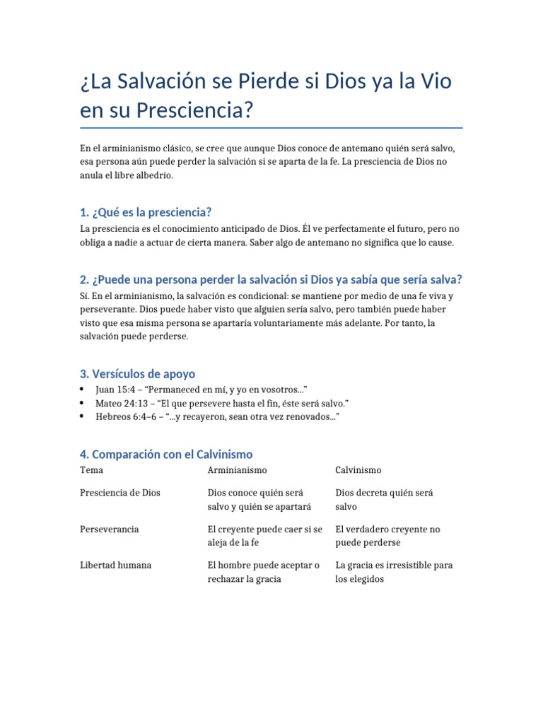 Presciencia y Salvacion Arminianismo | PDF