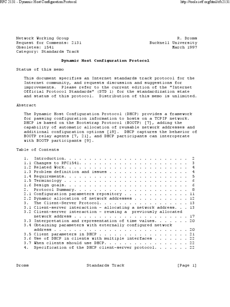 RFC 2131 - Dynamic Host Configuration Protocol | PDF | Ip Address | Internet Architecture