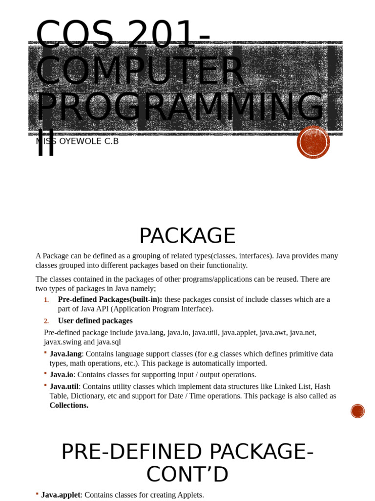 Cos 201 - Comp Programming Class Ii - 101042 | PDF | Class (Computer ...