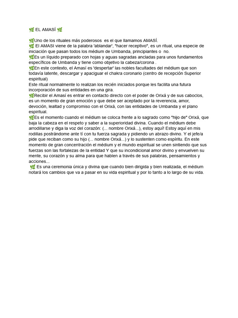 Ritual Amasí en Umbanda: Iniciación Espiritual | PDF