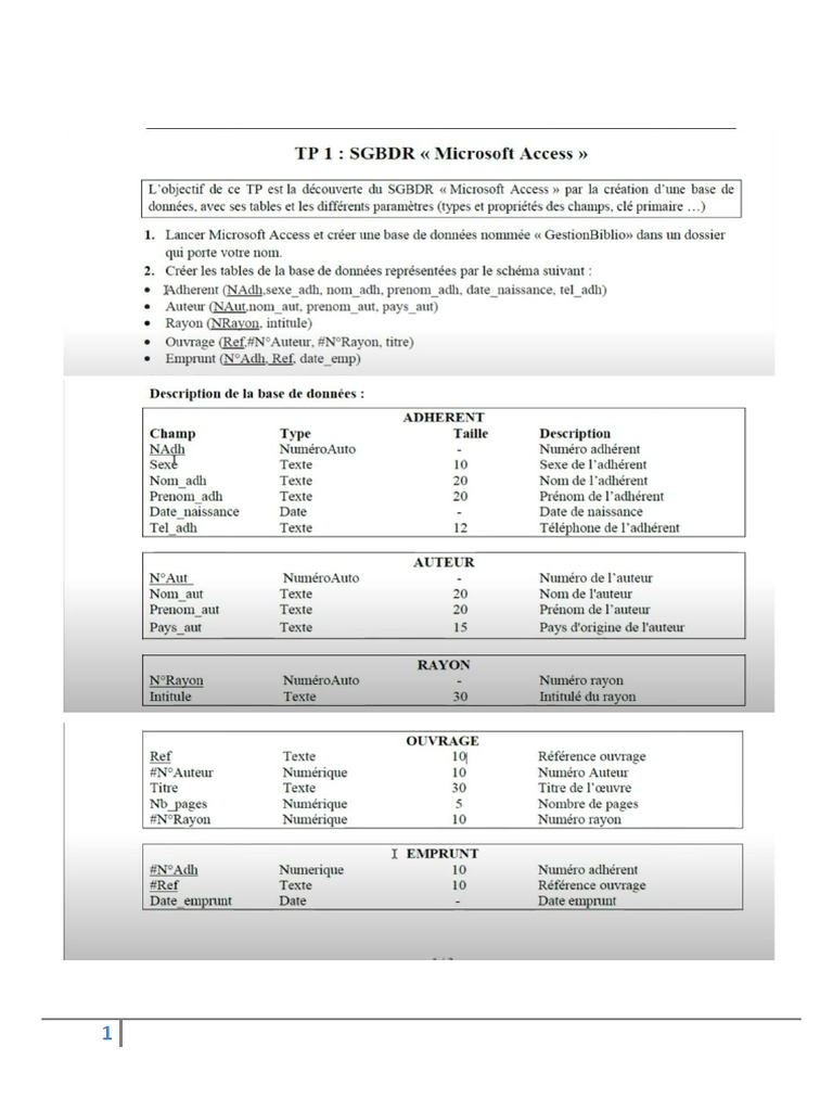 TP1 SGBDR Msaccess | PDF