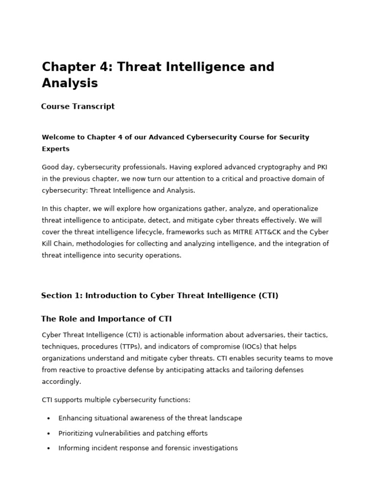 Chapter 4 - Threat Intelligence and Analysis | PDF | Security | Computer Security