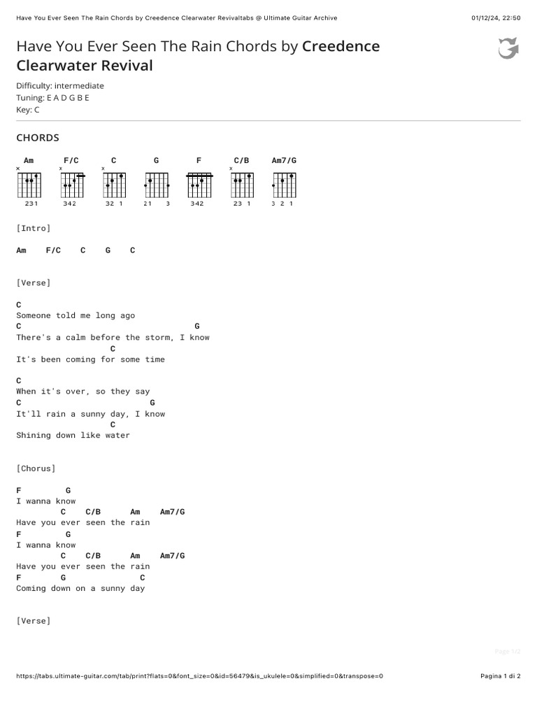 Have You Ever Seen The Rain Chords by Creedence Clearwater Revivaltabs ...
