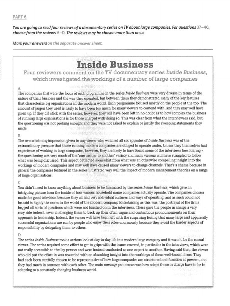 Reading and Use of English Part 6 | PDF
