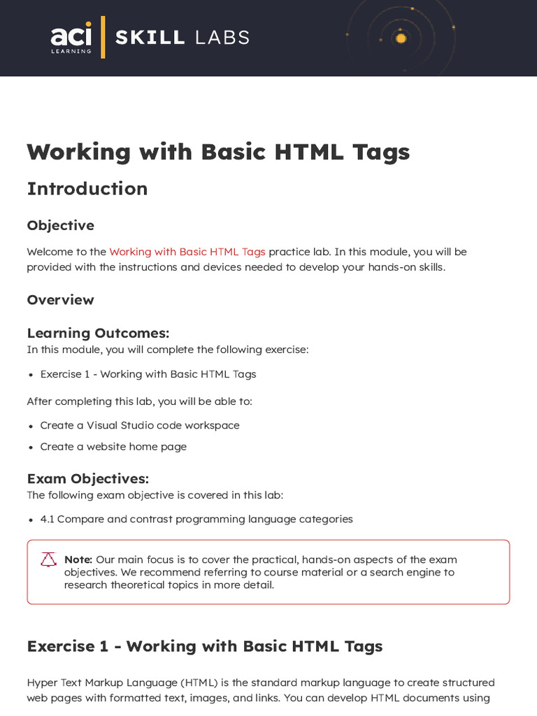 Lab Instructions Working With Basic HTML Tags | PDF | Html | Tag (Metadata)