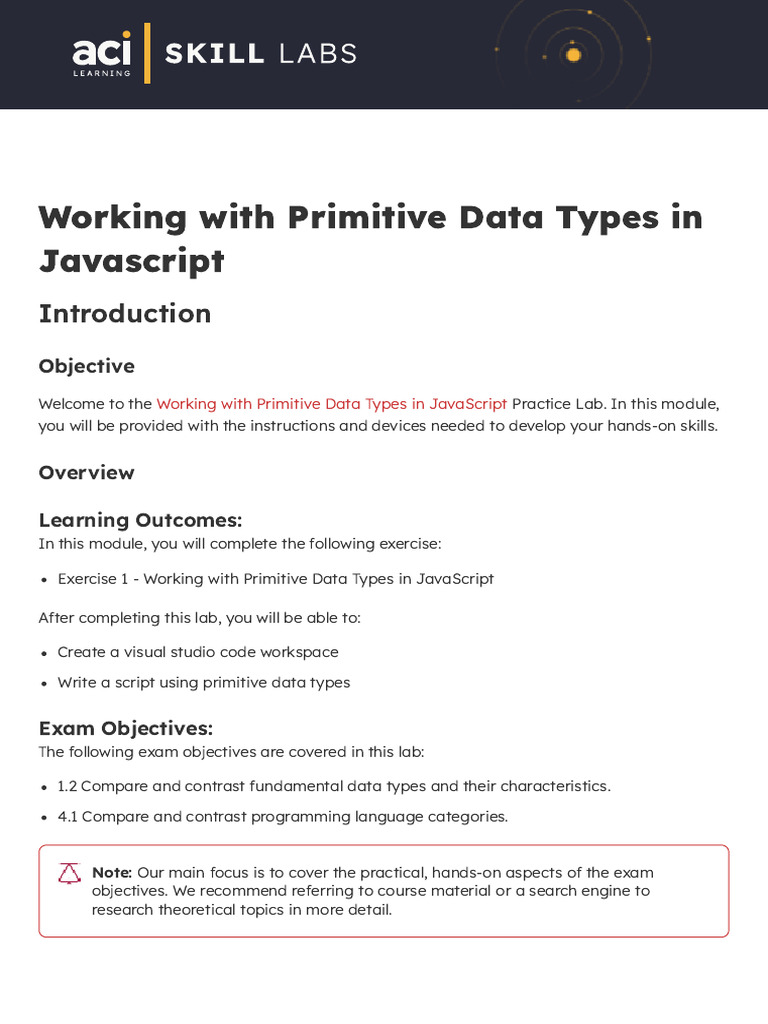 Lab Instructions Working With Primitive Data Types in Javascript | PDF | Java Script | Data Type