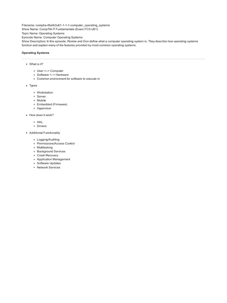 Comptia Itfunfc0u61!1!1 1 Computer Operating Systems | PDF