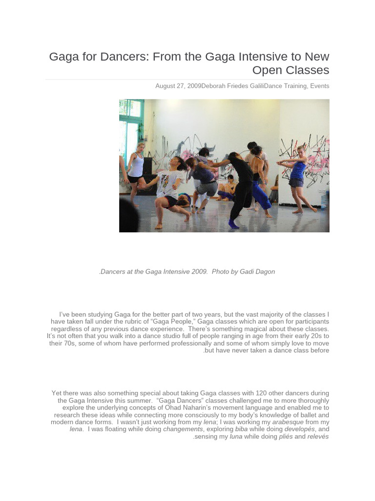 Gaga For Dancers - From The Gaga Intensive To New Open Classes | PDF ...
