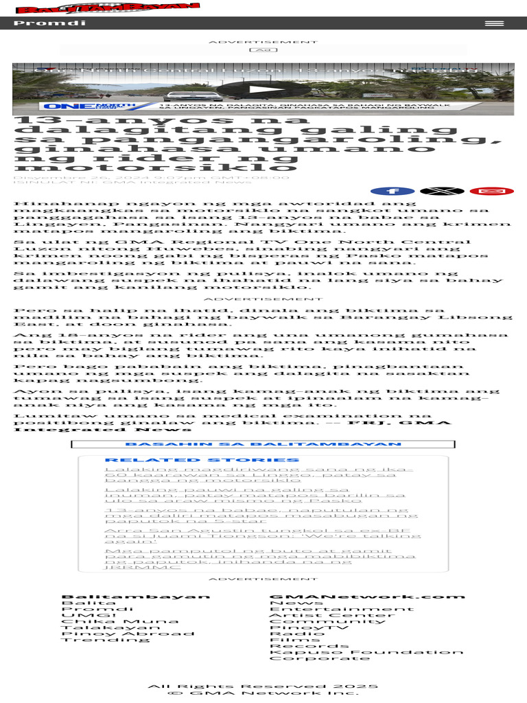 13-Anyos Na Dalagitang Galing Sa Pangangaroling, Ginahasa Umano NG Rider NG Motorsiklo ...