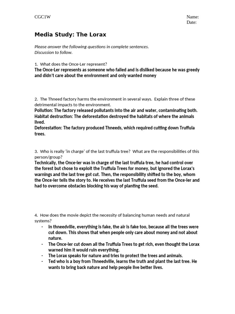 Environmental Lessons from The Lorax | PDF | Environmental Issues ...