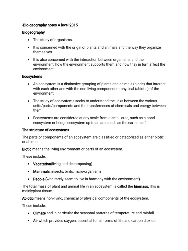 Biogeography Notes A Level 2015 Pdf