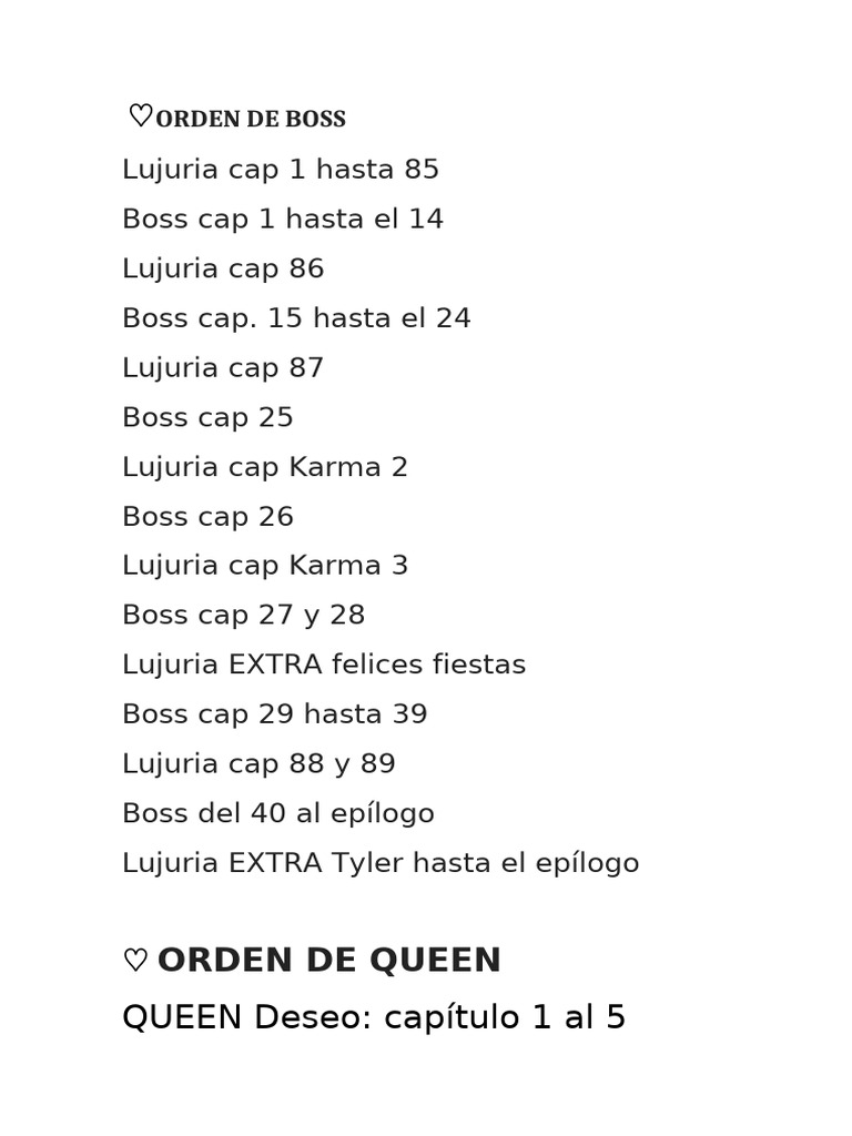 Orden de Lectura: Boss y Queen | PDF