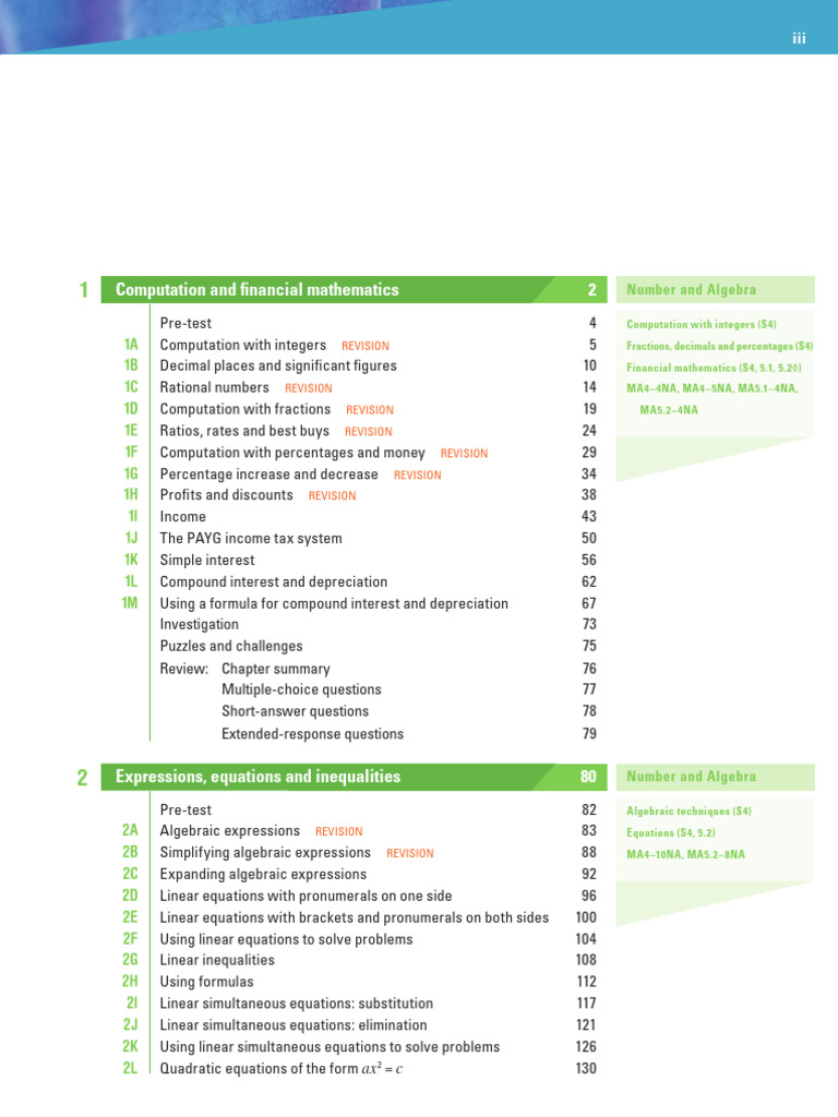 NSW Maths Stage 5 Year 9 Area of Studies | PDF | Equations | Area