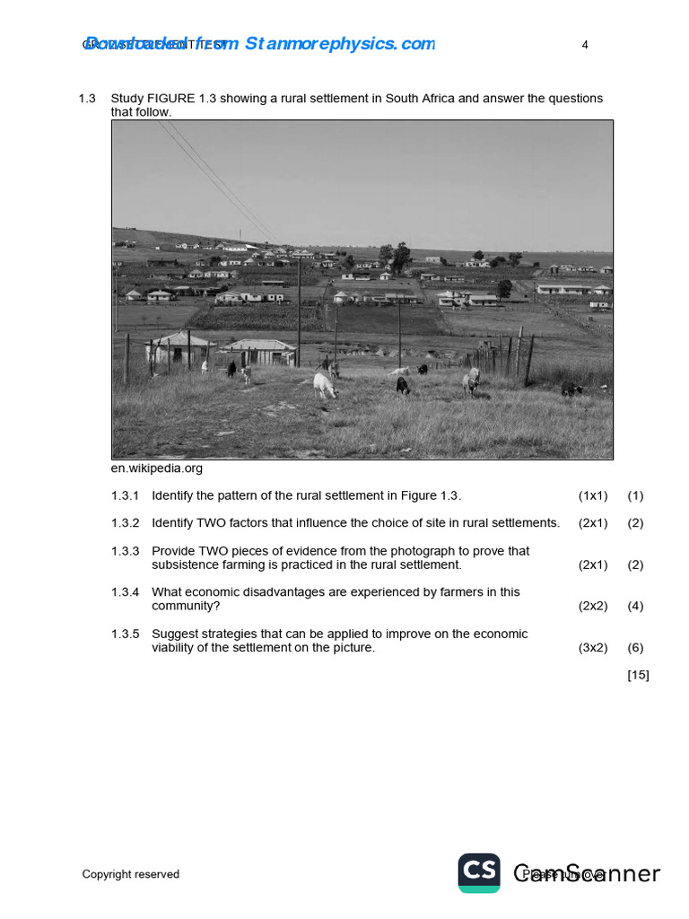 FS Geography Settlement Grade 12 August 2022 Test and Memo | PDF