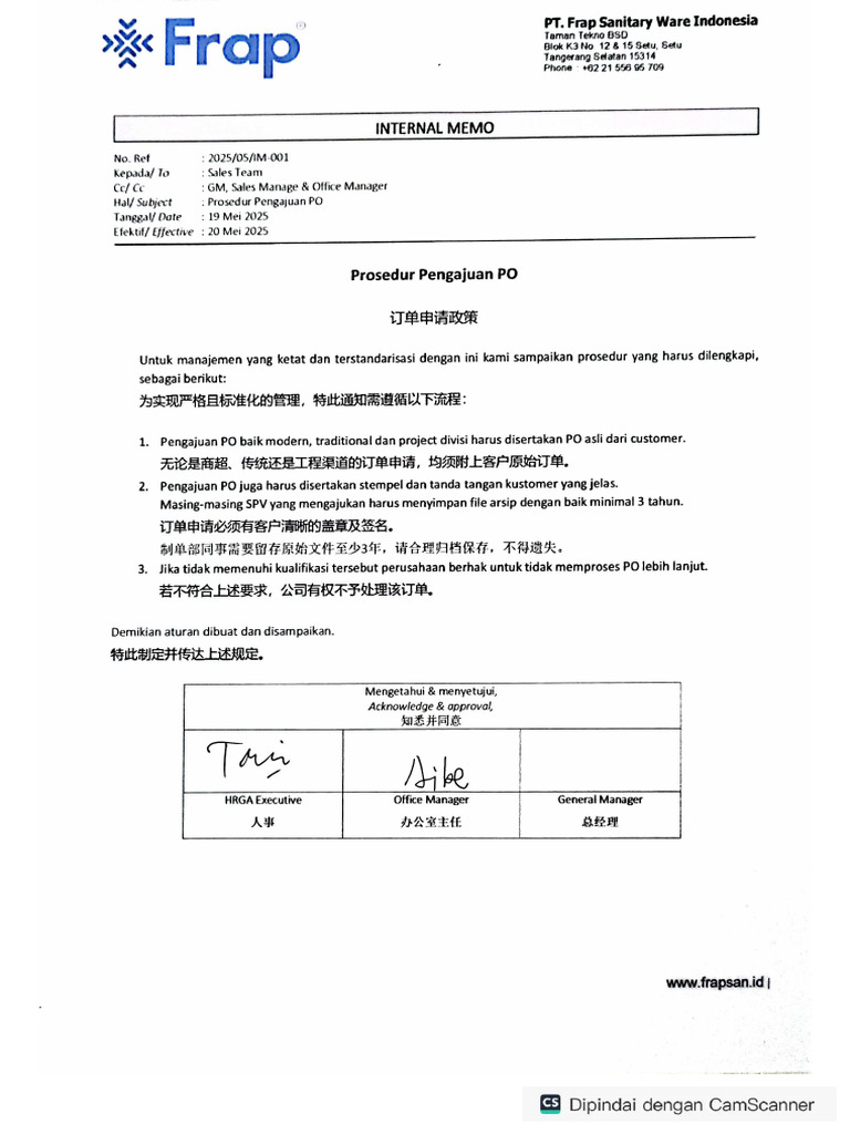 Internal Memo - Proses Pengajuan PO - Signed | PDF