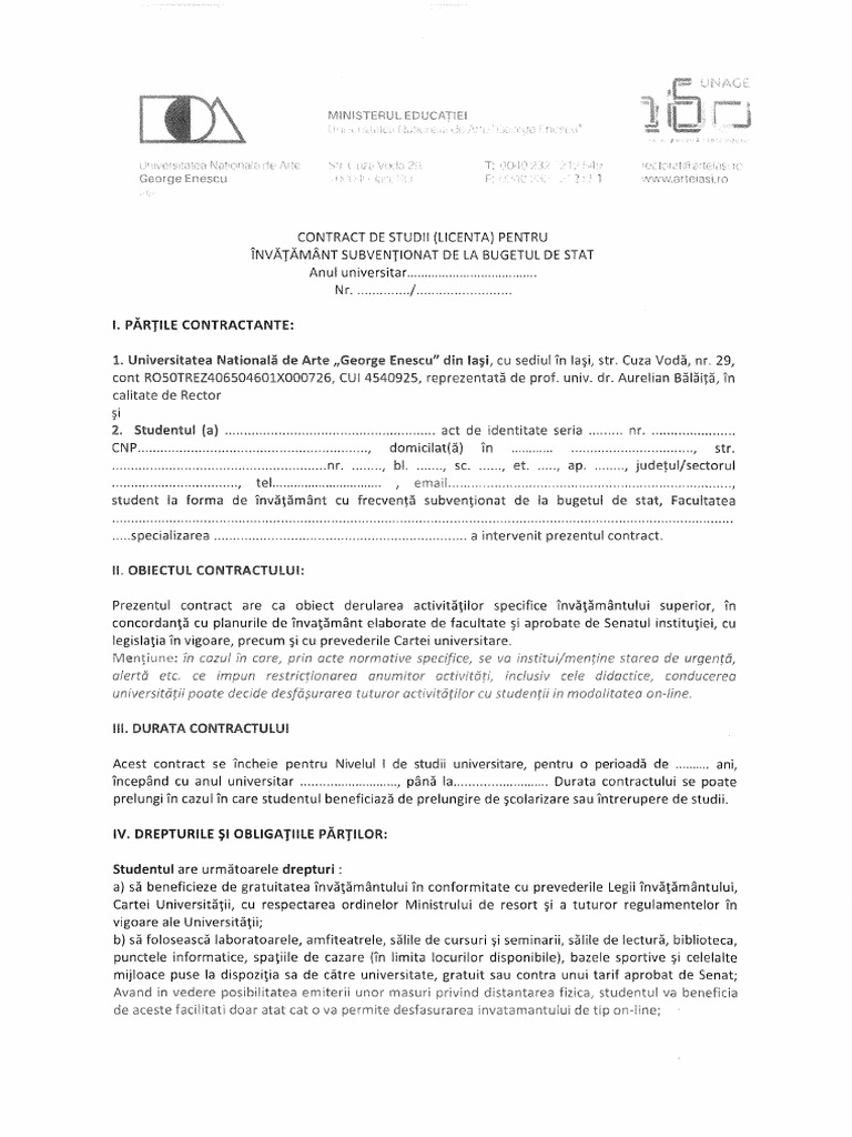 Contract Studii Licenta Cu Buget 2021cut | PDF
