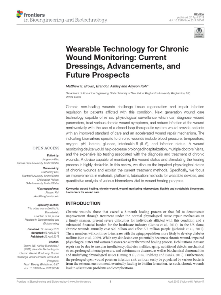 Wearable Technology For Chronic Wound Monitoring Current Dressings ...