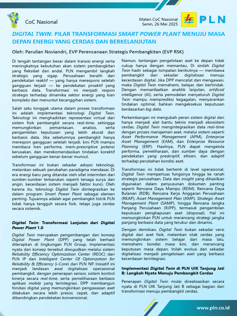 Materi CoC Nasional - Digital Twin - Pilar Transformasi Smart Power Plant Menuju Masa Depan ...