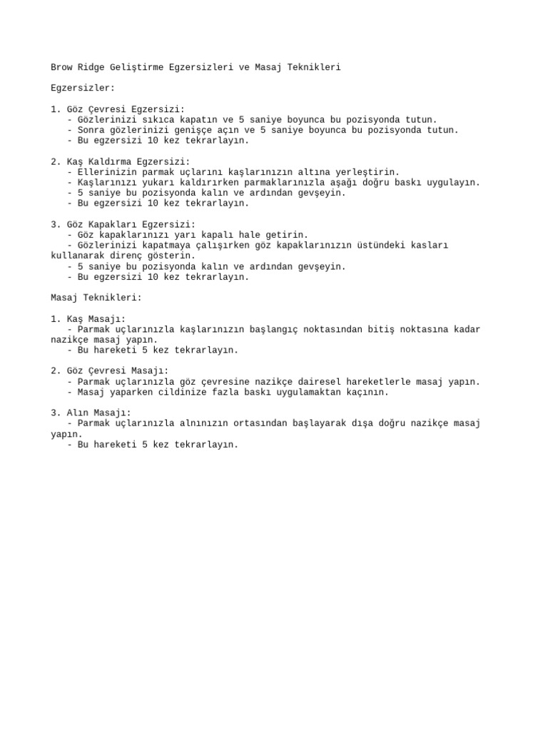 Brow Ridge Gelistirme Egzersizleri Masaj Teknikleri | PDF